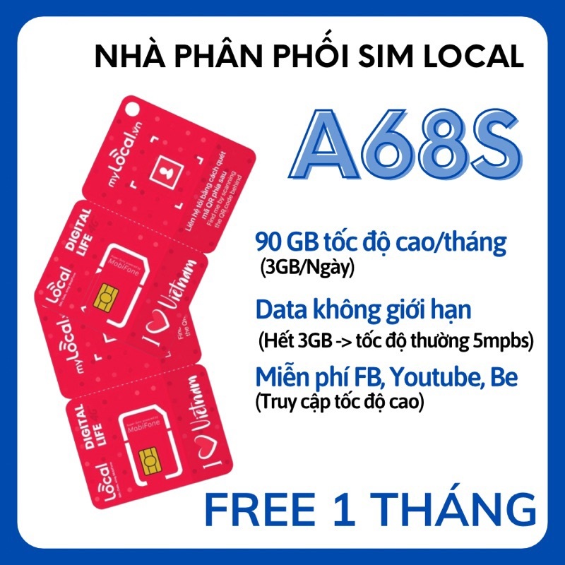 [ 1 Tỷ GB Chỉ 2K / Ngày ] Sim Siêu Data 4G Mobifone Local A68s Có 90Gb ...