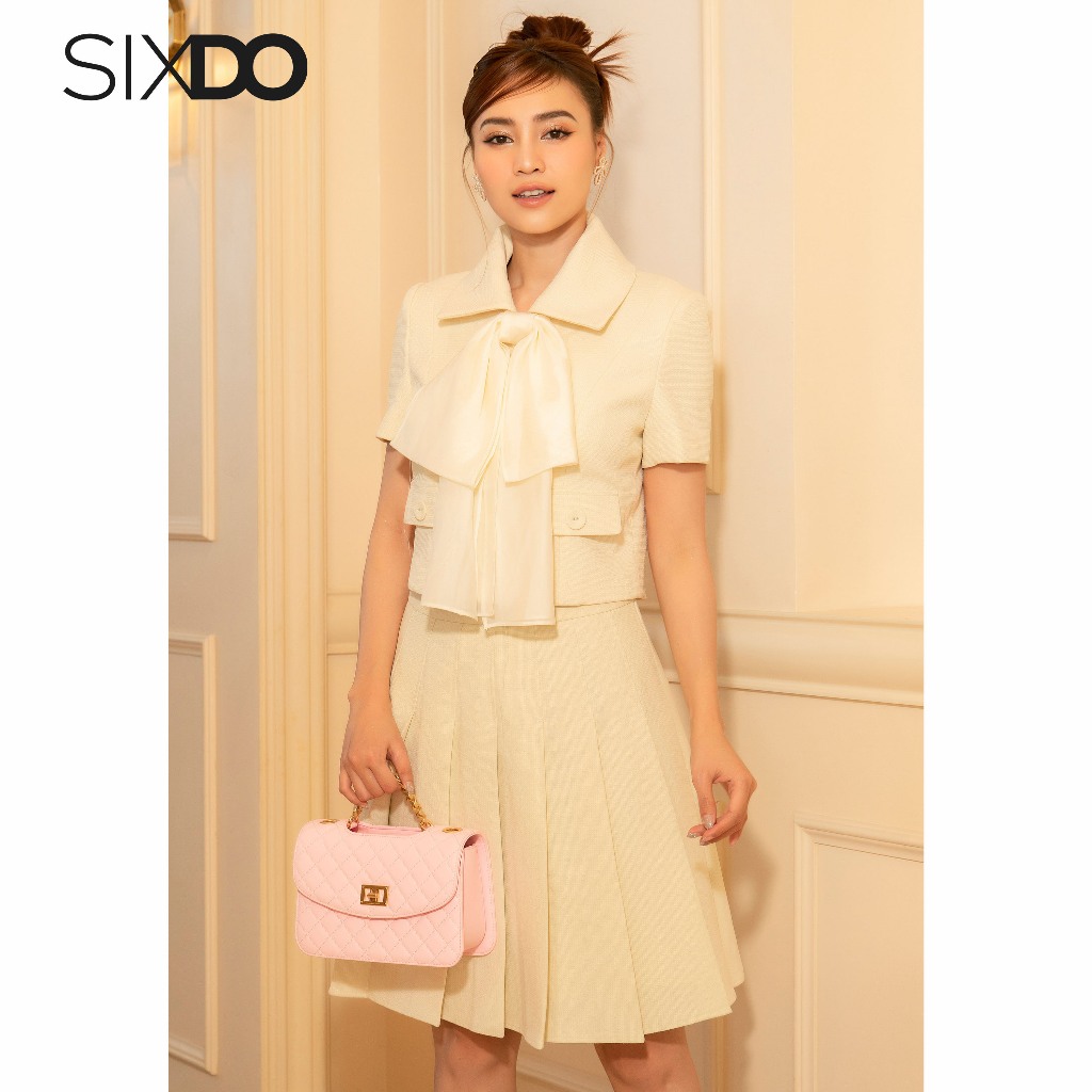 Áo Vest nữ kem phối nơ cổ SIXDO (Cream Bowtie Cropped Raw Vest ...