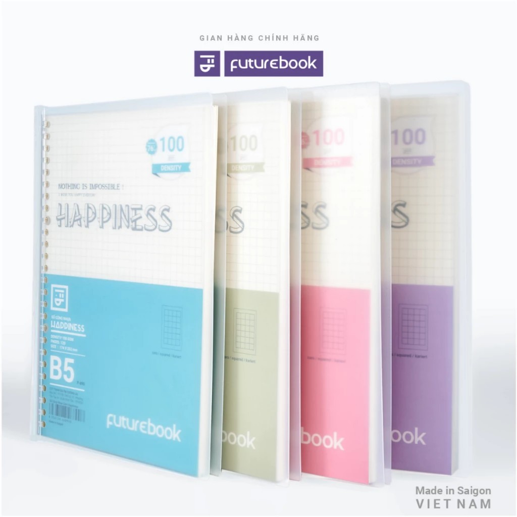 Sổ tay sổ còng B5 FUTUREBOOK caro A5 B5 100gsm 120 trang sổ còng nhưa Happiness | Shopee Việt Nam