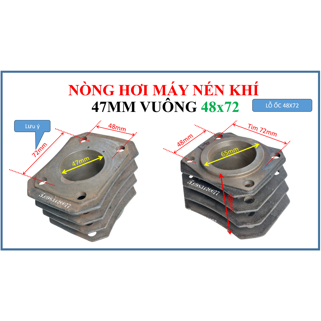NÒNG XI LANH MNK 47 VUÔNG KIỂU 2 (CỠ LỖ 48 X 72), NÒNG VUÔNG DÙNG CHO ...