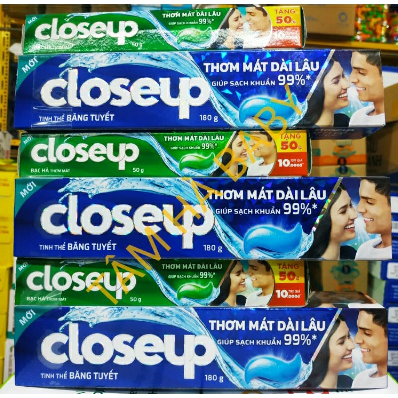 Kem đánh răng Closeup thơm mát dài lâu hộp 180g / 230g (tinh thể băng tuyết / bạc hà thơm mát ...