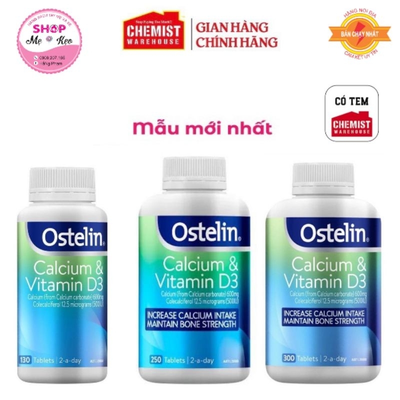 [TEM CHEMIST] Calcium & Vitamin D3, Canxi bầu úc Ostelin, Canxi sau ...