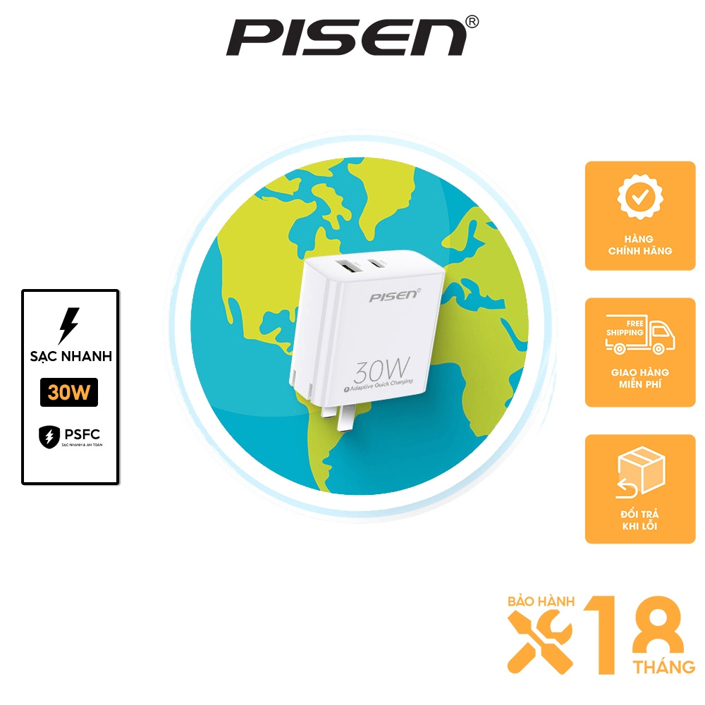 Sạc PISEN QUICK PD30W (USB+Type- C) (PSD02-AC) - Hàng chính hãng - PS ...