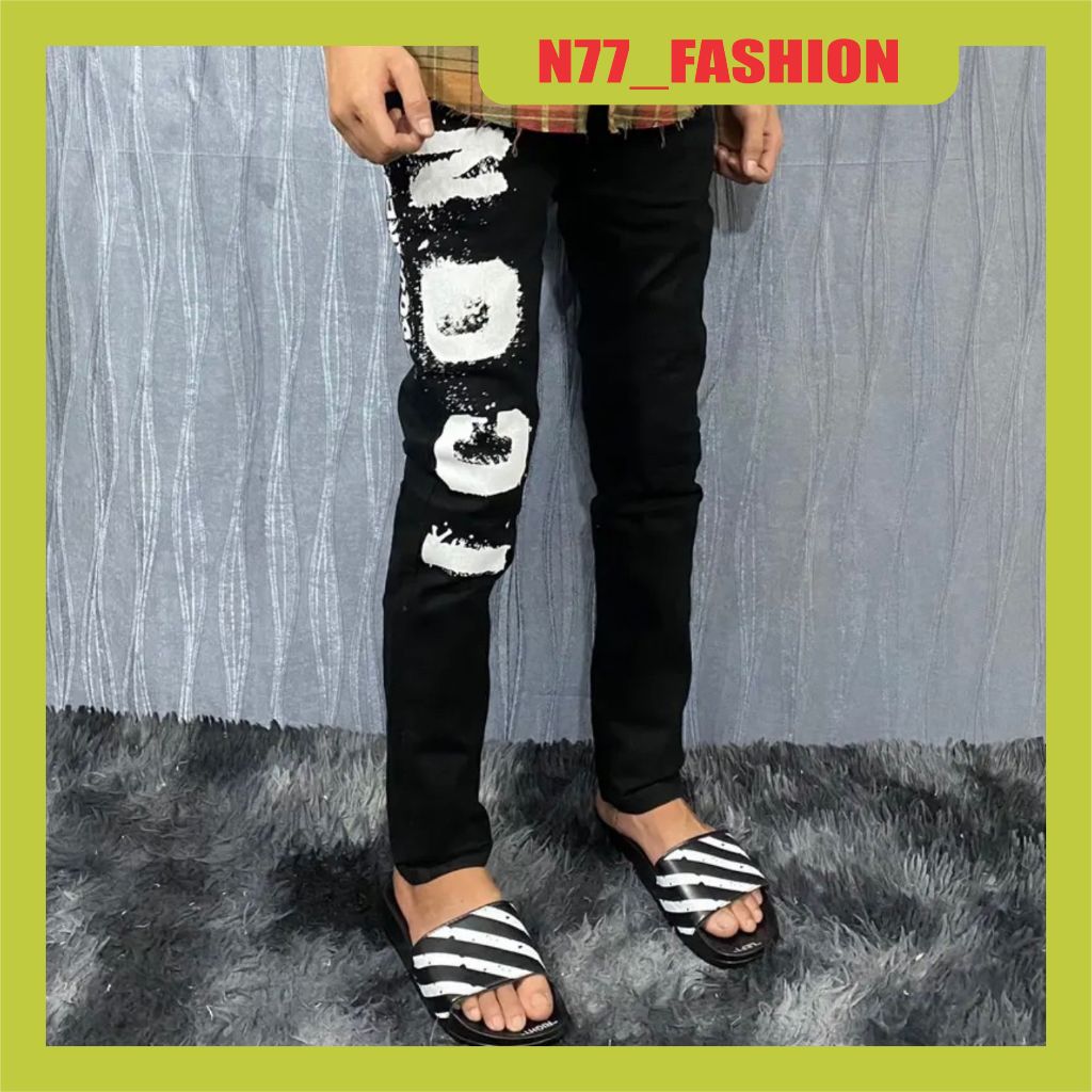 Quần jean nam đen kẻ sọc tua lai chất bò co dãn form dáng body mẫu mới ...