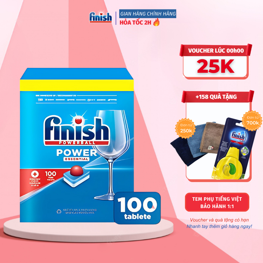 Viên rửa chén bát Finish Essential 52/86/100 viên cao cấp làm sạch ...