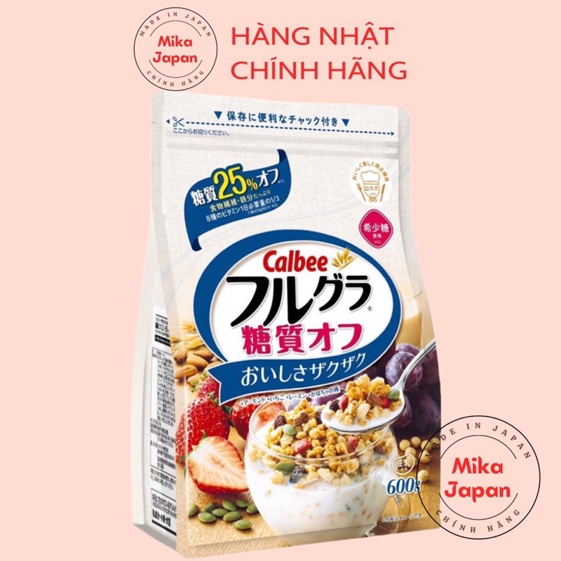 [Date 2025] Ngũ cốc trái cây Calbee màu trắng 600gram (ít ngọt, phù hợp cho người giảm cân ...