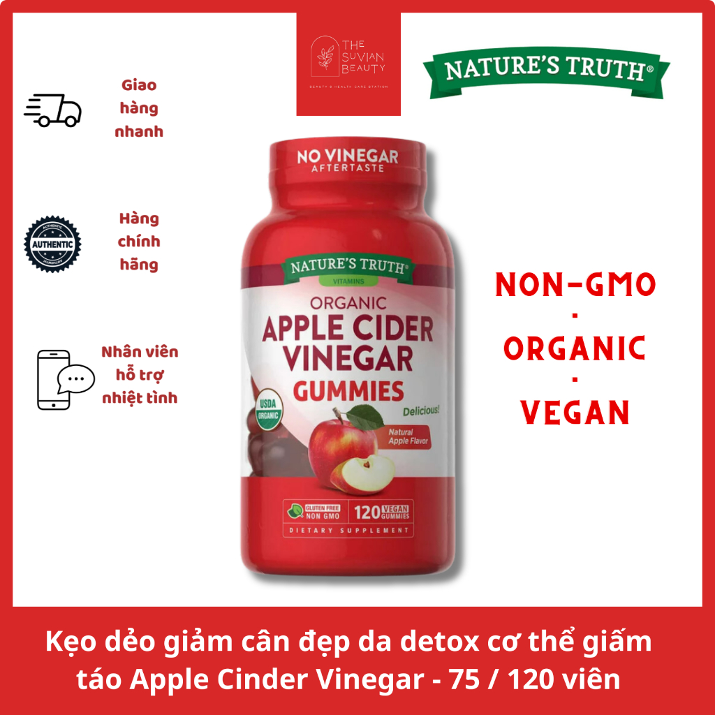 Kẹo dẻo giảm cân đẹp da detox cơ thể giấm táo Apple Cinder Vinegar - 75 ...