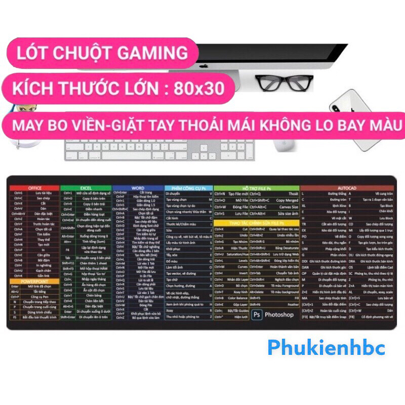 Miếng Lót Chuột Phím Tắt Tiếng Việt VIKI LINK Kích Thước 30-80CM Bàn Di ...