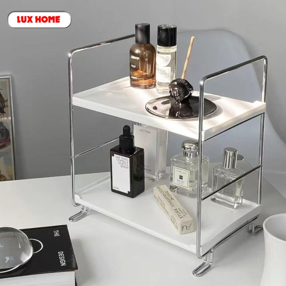 Kệ nhựa trắng 3 tầng viền inox để bàn LUXHOME, kệ mini để bàn đựng đồ ...