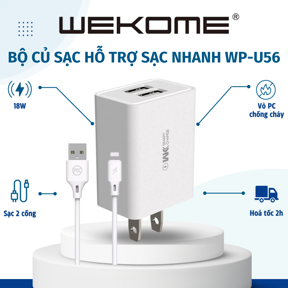 BỘ CỦ SẠC HỖ TRỢ SẠC NHANH CỦ SẠC + DÂY MAXSPEED WEKOME WP-U56 DÀNH CHO MÁY android , iphone ...