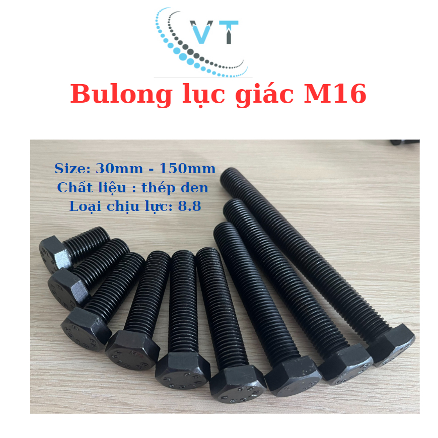 Bulong M16 (16 li) lục giác ngoài thép đen đủ size từ 30mm - 150mm ...