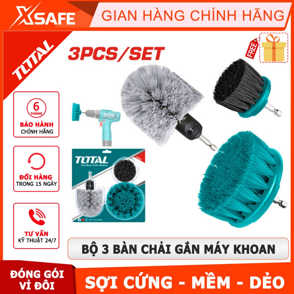 Bộ 3 bàn chải gắn máy khoan TOTAL TACB0301 gồm 1 bàn chải sợi cứng, 1 ...
