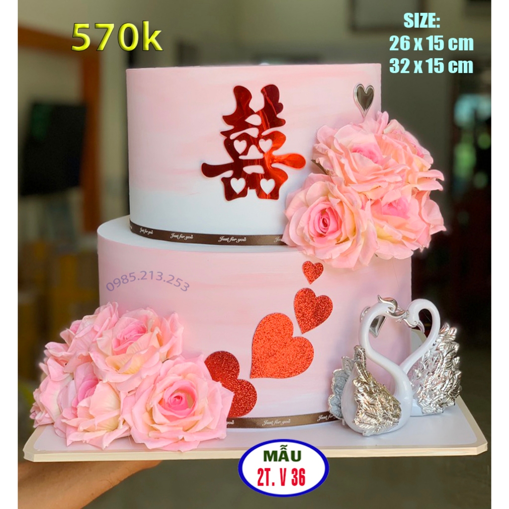 Bánh cưới giả cao cấp , bánh cưới 2 tầng hồng chữ hỷ , 2t v36 | Shopee Việt Nam