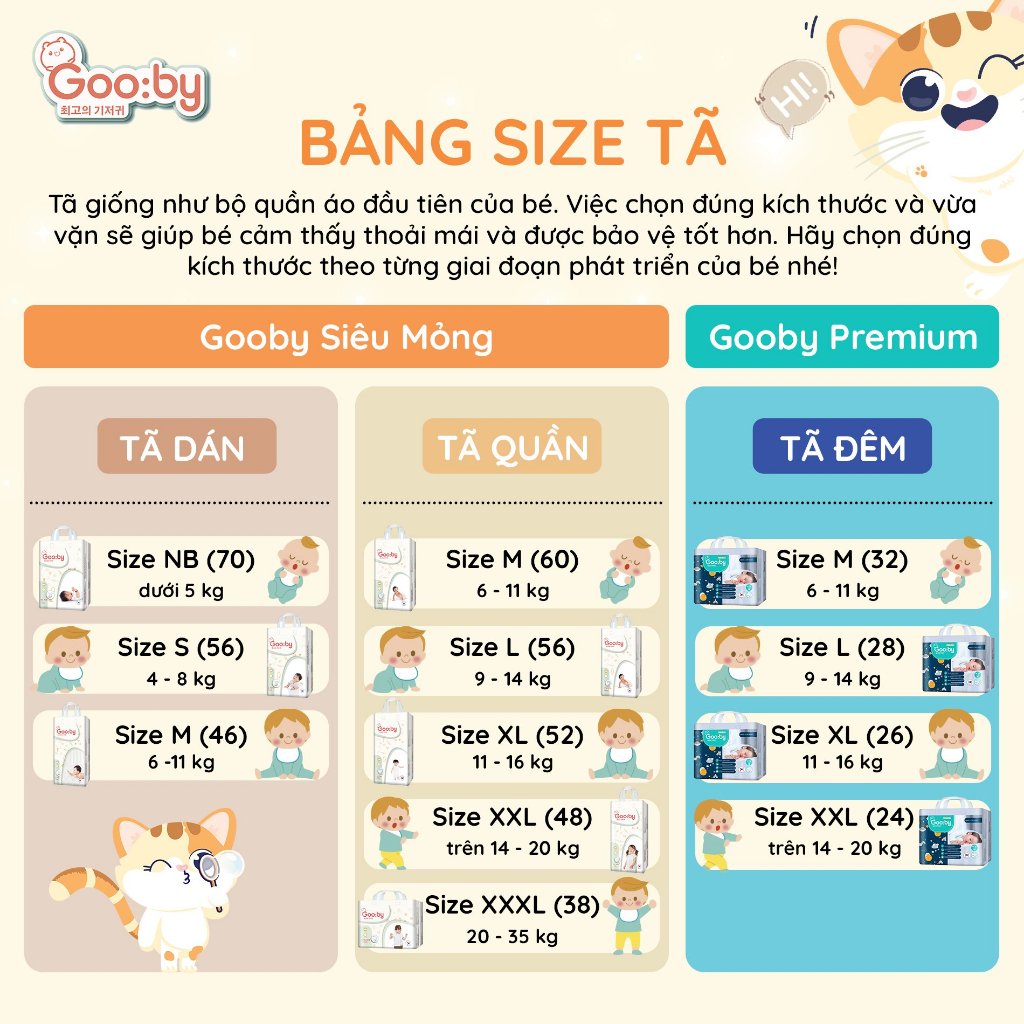 Tã/bỉm quần, dán Gooby Premium - Chuyên gia bỉm đêm, chống trào đến 12h ...