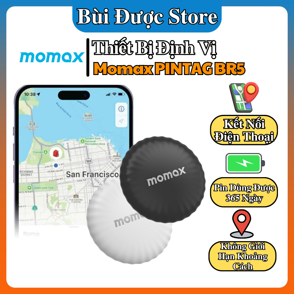 Thiết Bị Định Vị Mini GPS Momax PINTAG BR5, Pin 365 Ngày, Định Vị Chuẩn Xác, Không Giới Hạn ...