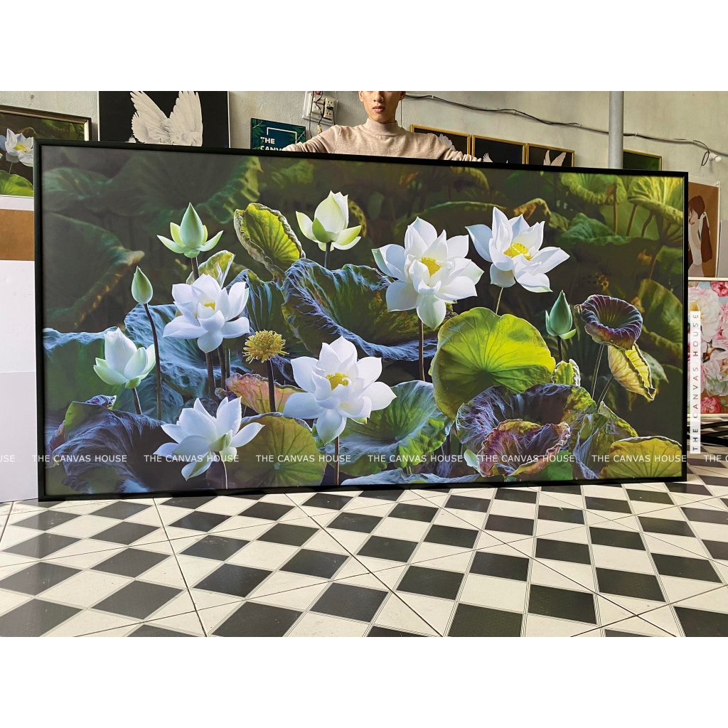 Tranh in Canvas Hoa Sen Trắng (Hình thật tại xưởng - Đã có khung, móc, đinh treo) - The Canvas ...