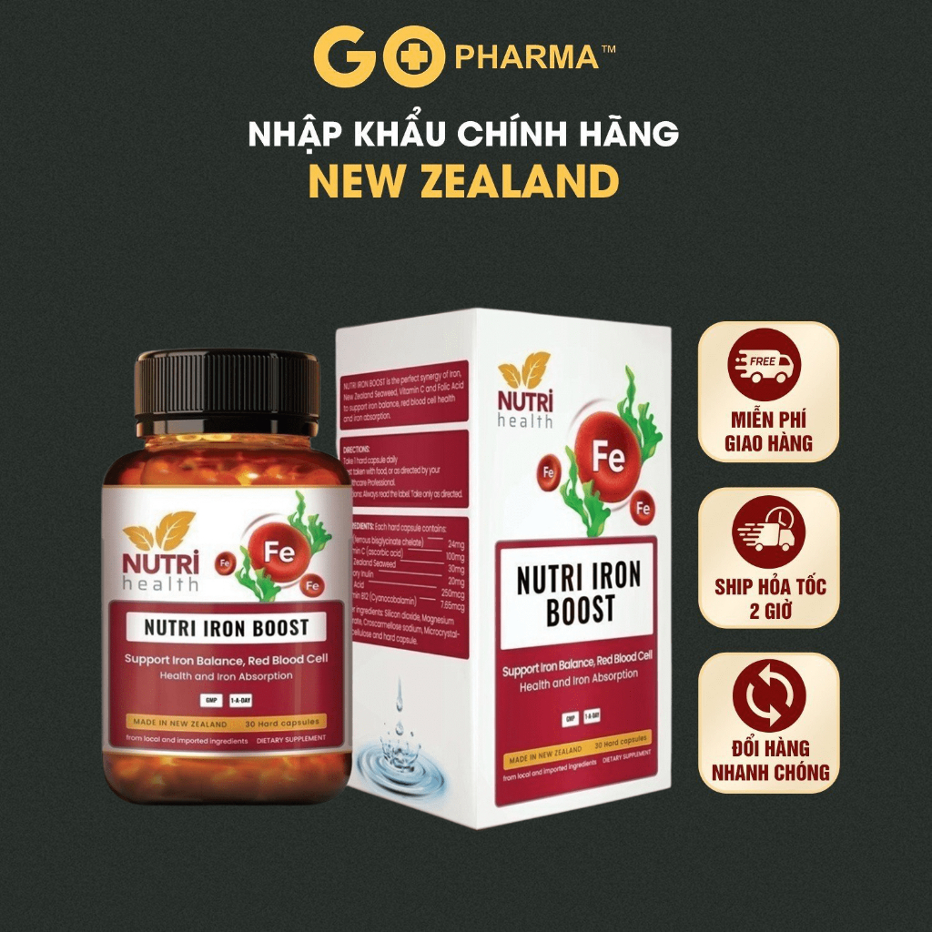 Viên sắt hữu cơ nhập khẩu chính hãng NUTRI IRON BOOST giúp bổ sung Sắt, Acid Folic cho bà bầu ...