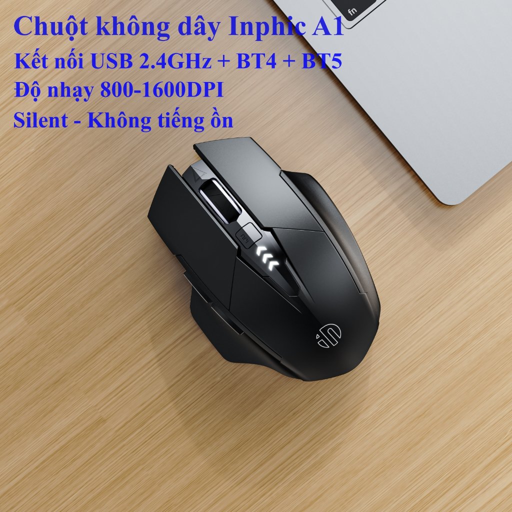 Chuột gaming không dây Inphic A1 3 chế độ kết nối (BT4/BT5/2.4ghz) pin sạc độ nhạy 1600DPI chơi ...