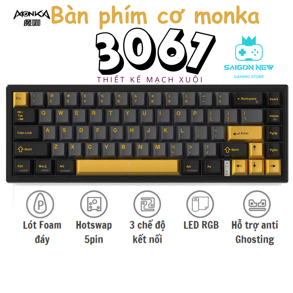 Bàn phím cơ không dây Monka 3067 version 2 pro - Hỗ trợ hotswap - LED ...