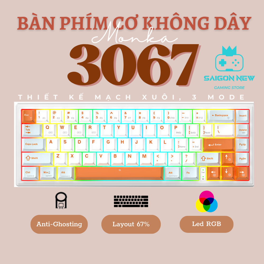 Bàn phím cơ không dây Monka 3067 version 2 pro - Hỗ trợ hotswap - LED ...