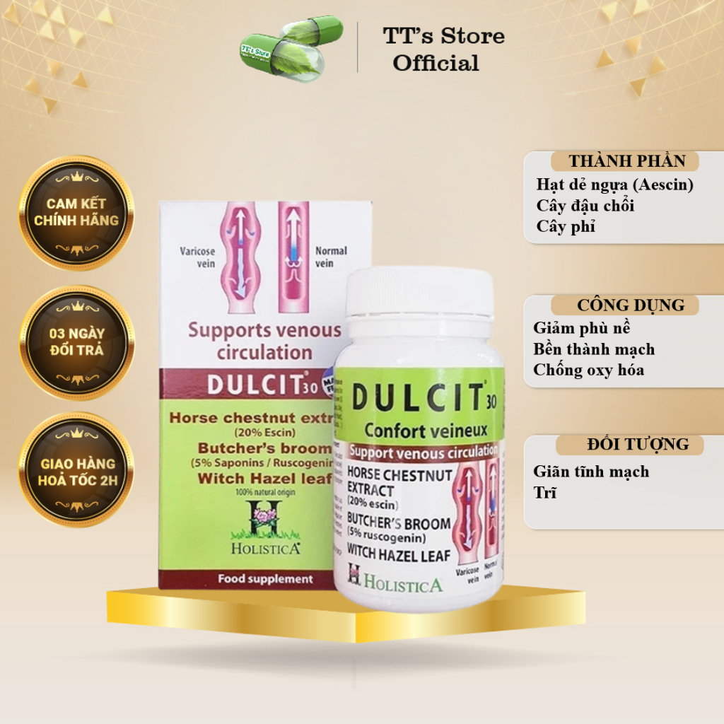 DULCIT Hộp 30 viên - Viên uống hỗ trợ giãn tĩnh mạch, trĩ [DUCIT ...