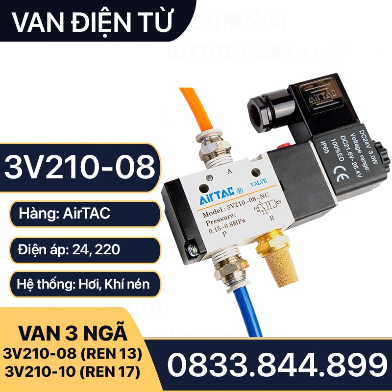 Van Điện Từ 3V210-08, Van Khí Nén AirTAC 3 Ngã Ren 13 17 Cuộn Coil 24v ...