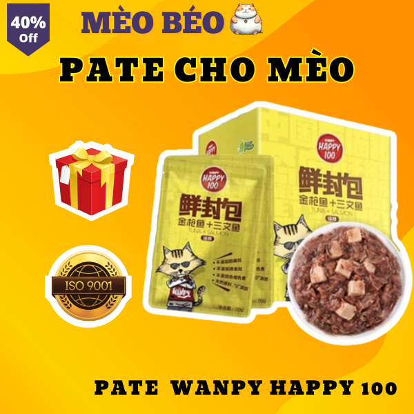 [Pate cho mèo] wanpy happy 100 70g/gói|đồ ăn nhanh cho mèo| thức ăn gói ...