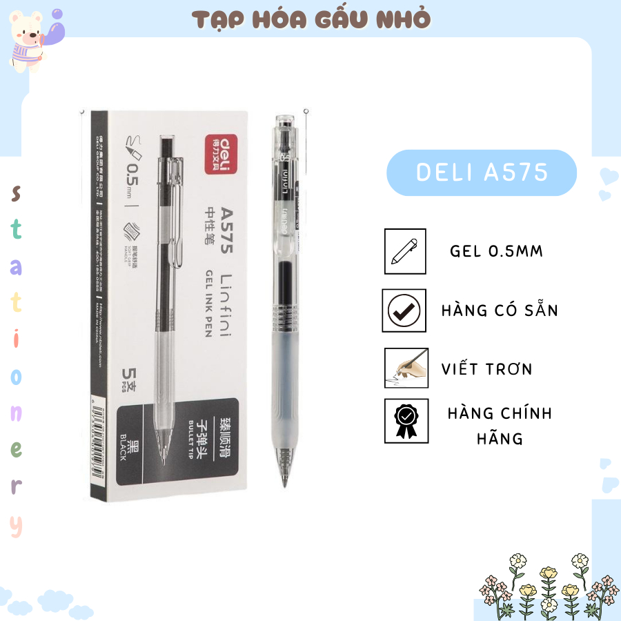 Bút gel DELI A575 mực đen, ngòi 0.5mm | Shopee Việt Nam