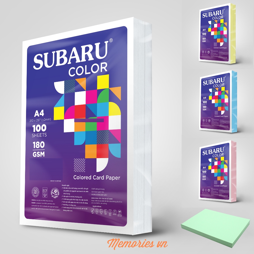 Bìa Giấy Cứng Thái 100 tờ SUBARU COLOR A4 180gsm tập vẽ, giấy dày, 5 ...