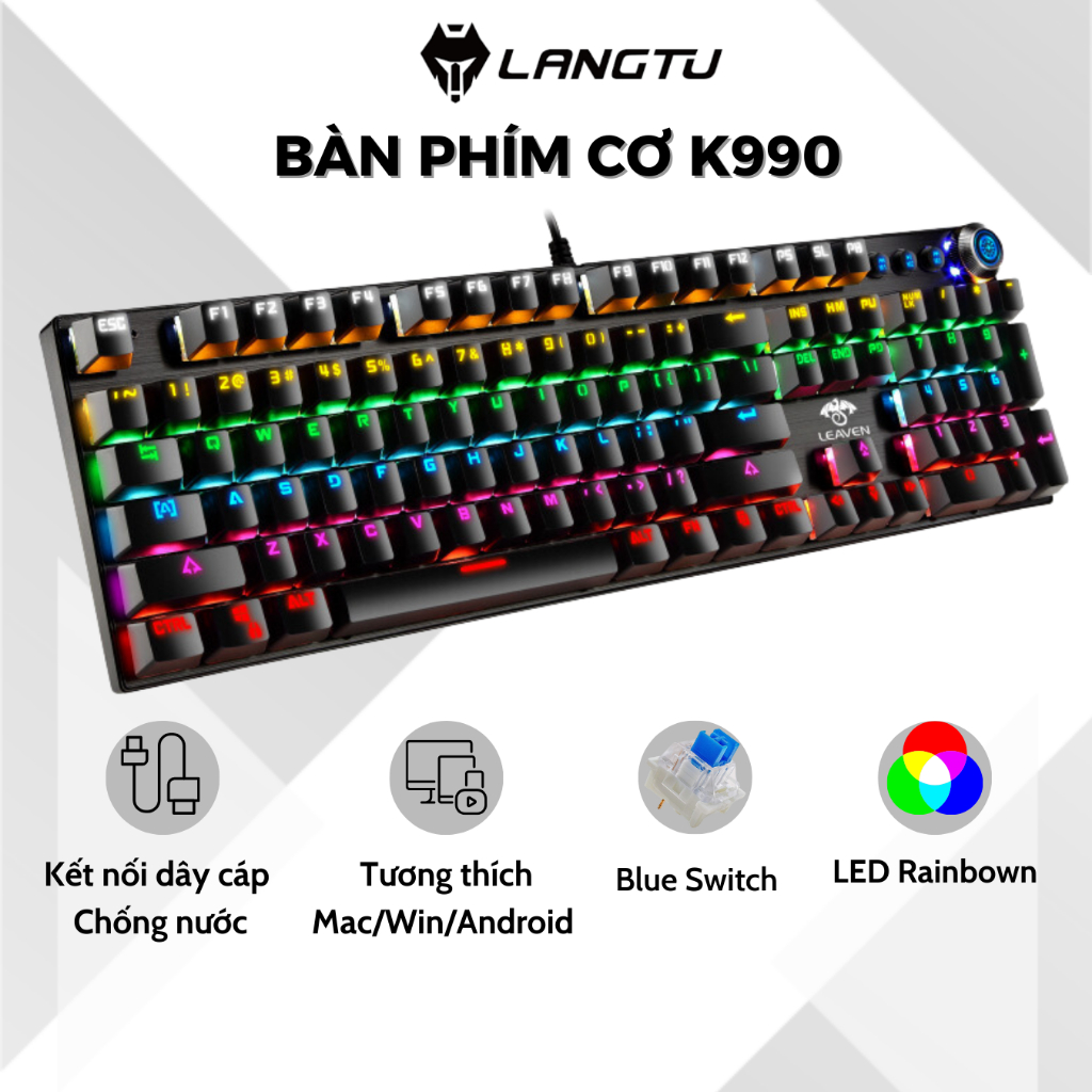 Bàn phím cơ Gaming Leaven K990 - LED RGB - Chống Nước - Chống Bụi ...