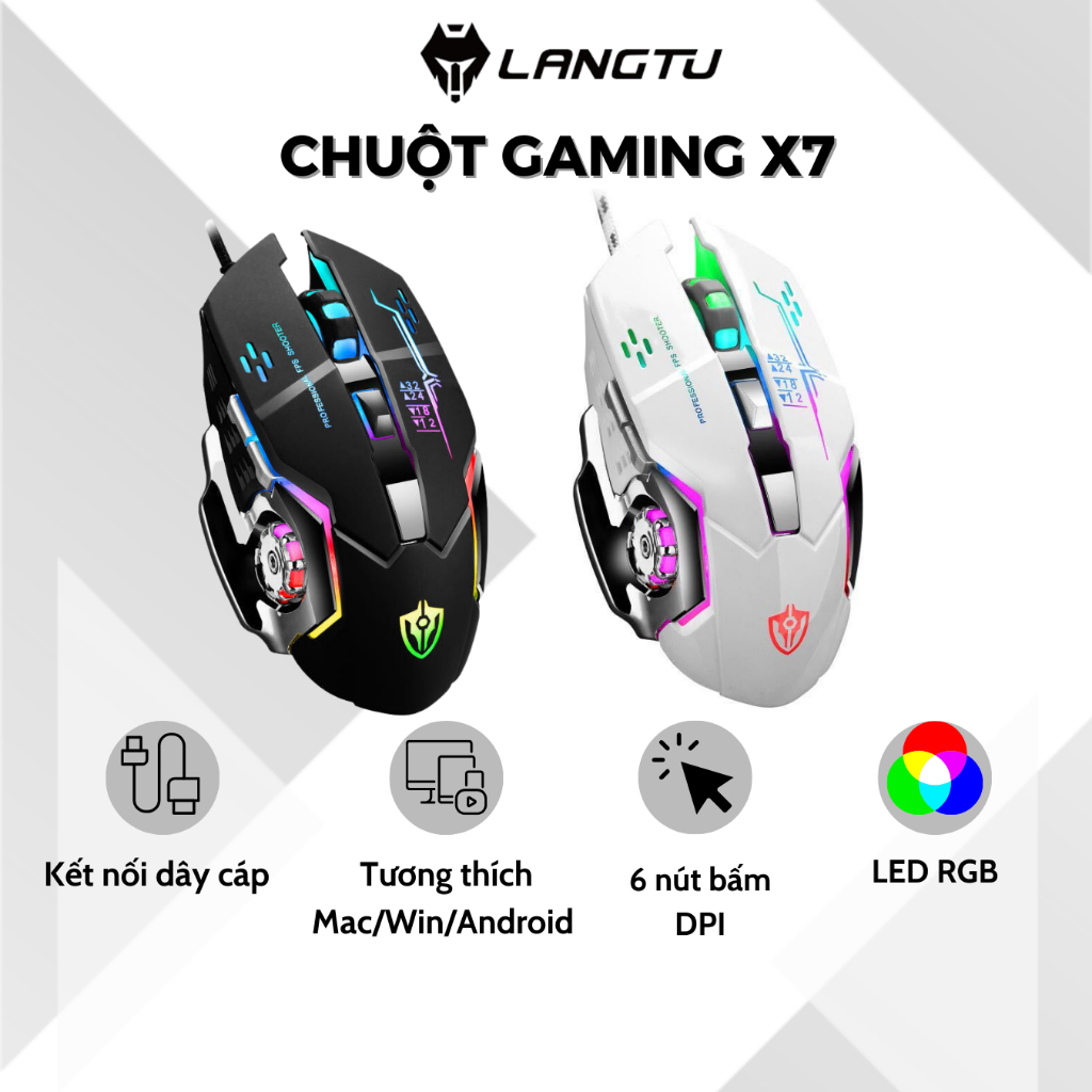 Chuột gaming X7 - LED 7 màu - DPI 3200 chuột chơi game cực nhạy ...