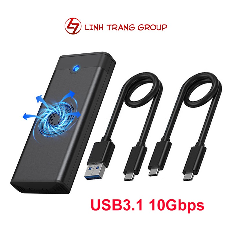 Box SSD M.2 PCIe NVMe, M.2 SATA có quạt tản nhiệt, vỏ nhôm, USB3.1 type ...