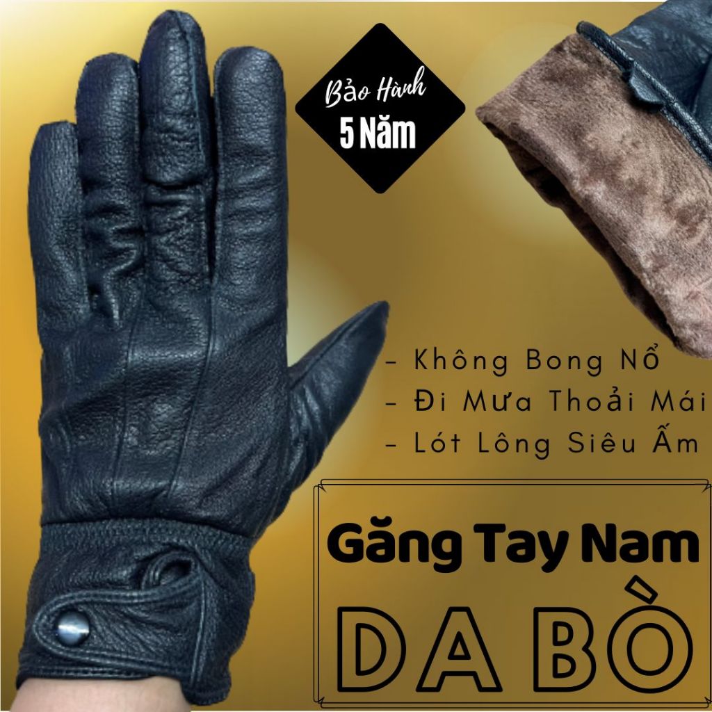 Găng Tay Da Bò 1 Khuy Nam Màu Đen - Bảo Hành Da Thật 5 Năm - Không Bong Nổ - Đi Mưa Thoải Mái ...