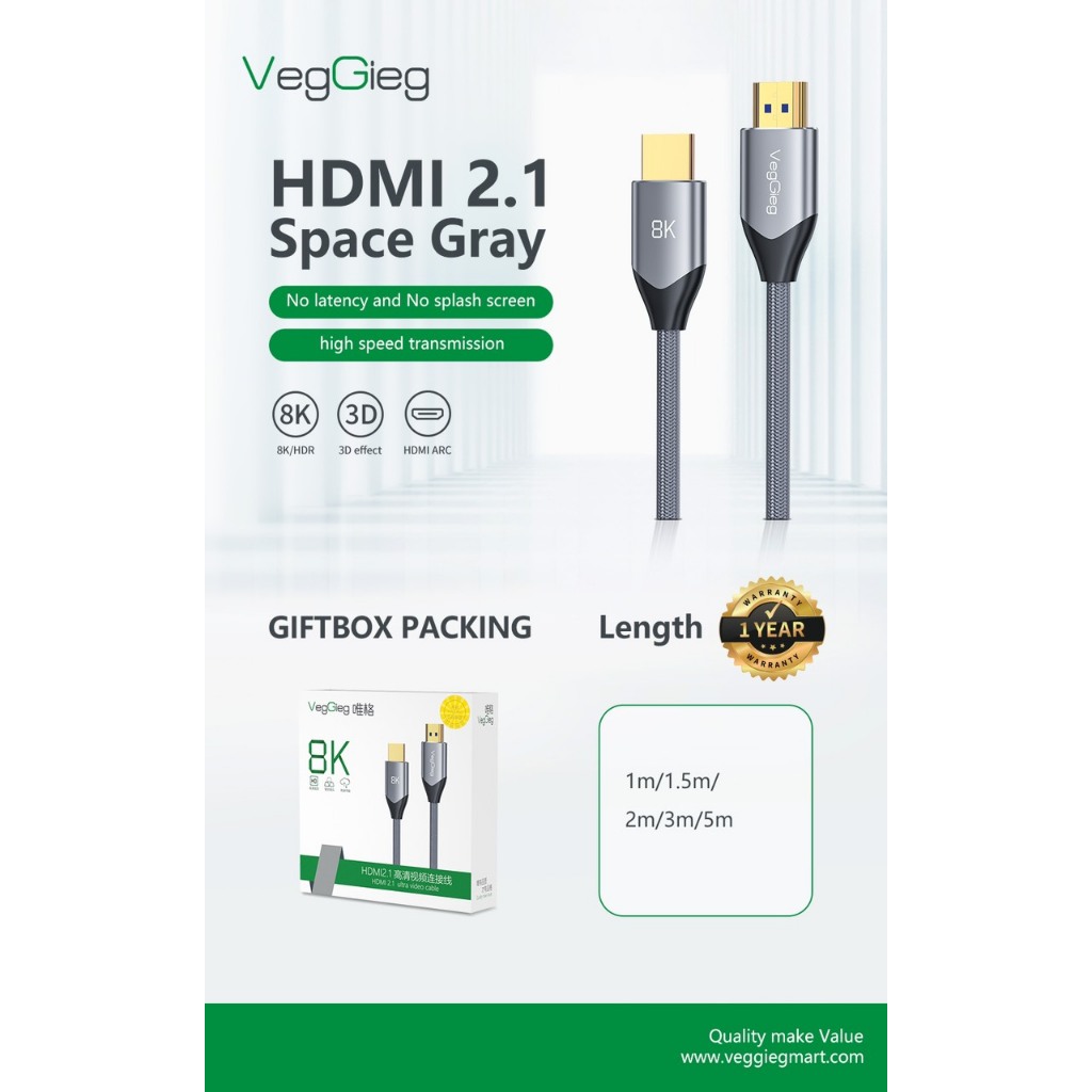 Veggieg Cáp chia cổng hdmi 2.1 tốc độ cao 8k/60hz 4k/120hz thích hợp ...