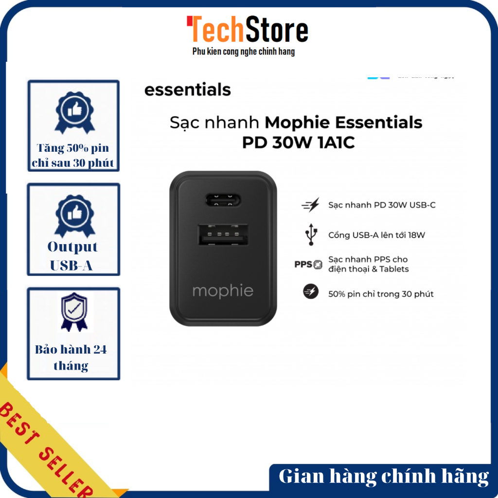 Sạc Mophie Essentials USB-C PD - 2 cổng, 30W ( PHÂN PHỐI CHÍNH HÃNG ) | Shopee Việt Nam