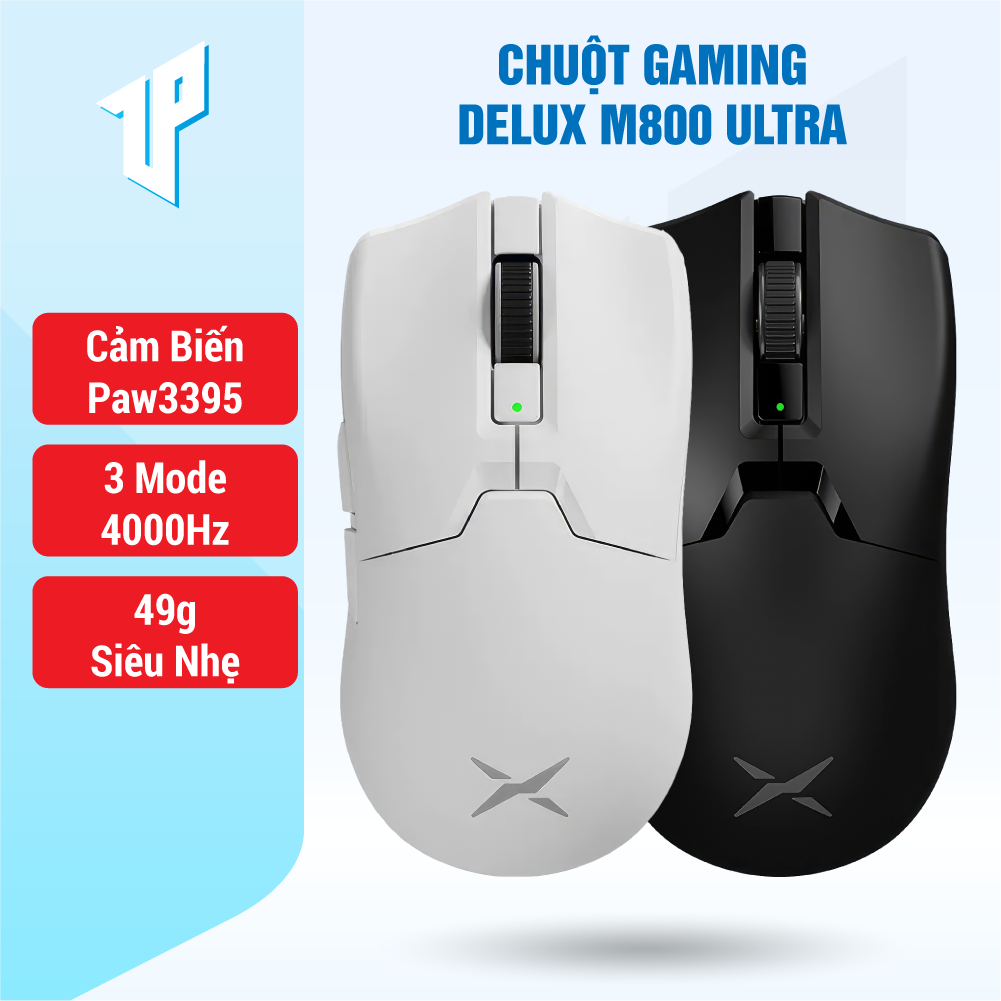 Chuột Gaming Delux M800 Ultra 「3-Mode Sensor PAW3395 Wireless 4K Nhẹ 49g」 | Shopee Việt Nam