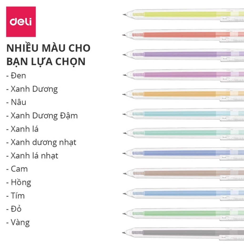 Combo 5c Bút bi nước Deli G118 mực gel nhiều màu / Bút gel bấm Deli 0 ...