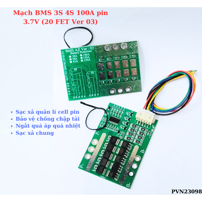 Mạch BMS 3S 4S 100A hệ pin 3.2V 3.7V (20 FET nhỏ) sạc xả quản lí cell pin | Shopee Việt Nam
