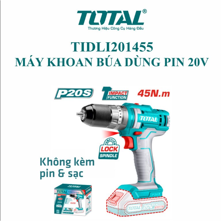 Máy khoan búa dùng pin 20V TOTAL TIDLI201455 hành chính hãng | Shopee ...