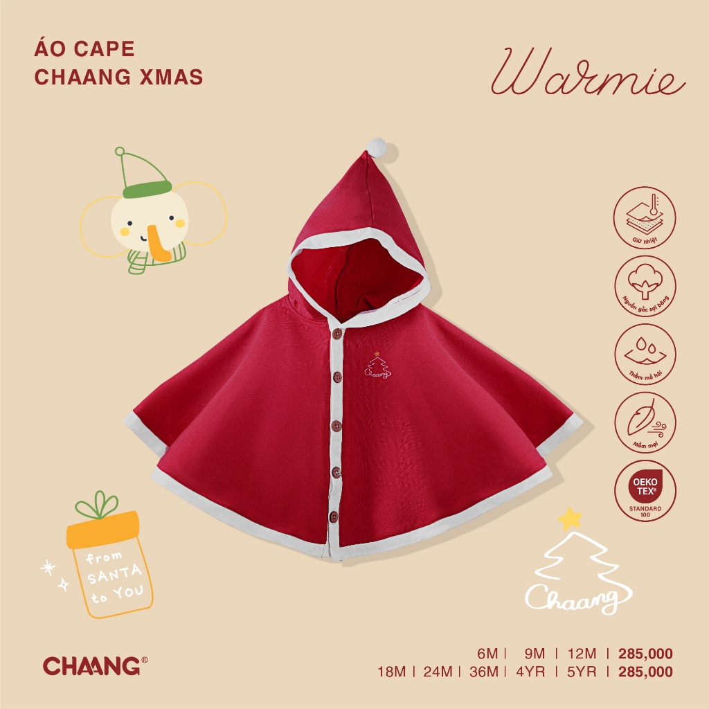 [CHAANG - Noel] Áo choàng cape giáng sinh Chaang Xmas đỏ | Shopee Việt Nam