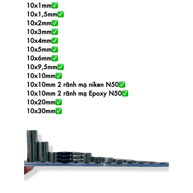 Nam châm trắng đường kính 10mm - 10x1mm, 10x2mm, 10x1,5mm, 10x3mm ...