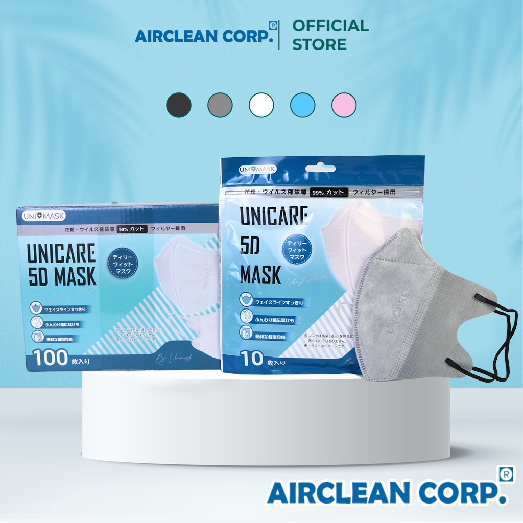 Thùng 100 chiếc khẩu trang 5D Unicare màu Xám, Khẩu trang 5D Mask màu ...