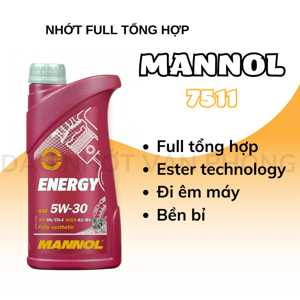 Nhớt Mannol 7511 Fully synthetic Ester SAE 5W30 ENERGY | Shopee Việt Nam