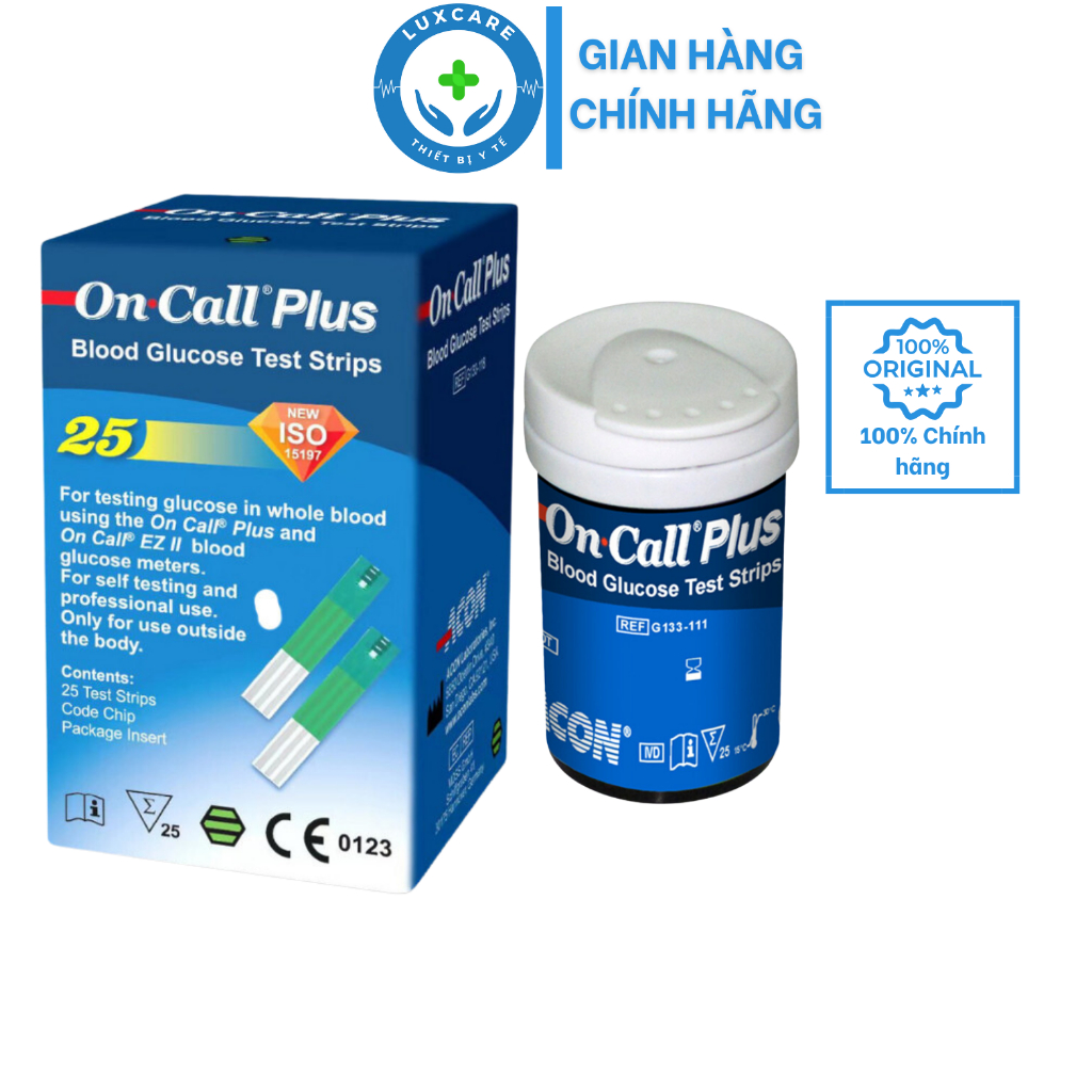 Hộp 25 Que Thử Đường Huyết On Call Plus Dùng Cho Máy On Call Plus & On Call EZ II (Dạng Lọ ...