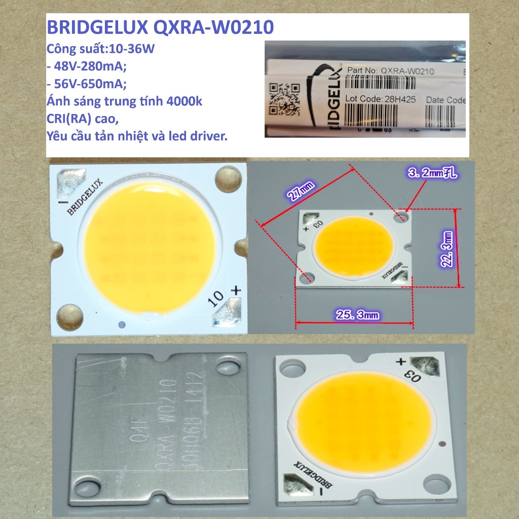 Chip LED COB chất lượng cao, độ hoàn màu CRI>90, ánh sáng vàng, trung ...