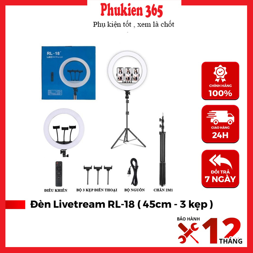 Đèn Livestream RL18 45cm Chuyên Dùng Quay Tik Tok - Make Up - Phun Xăm - Chụp Hình - Kèm 3 kẹp ...