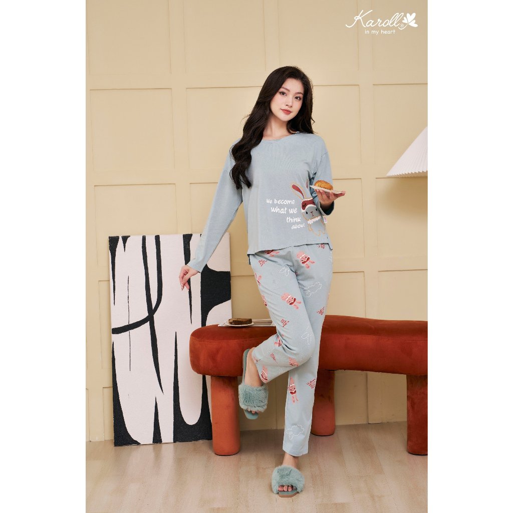 Đồ bộ nữ Karoll quần dài tay dài chất cotton co giãn tốt,đanh lỳ,không ...