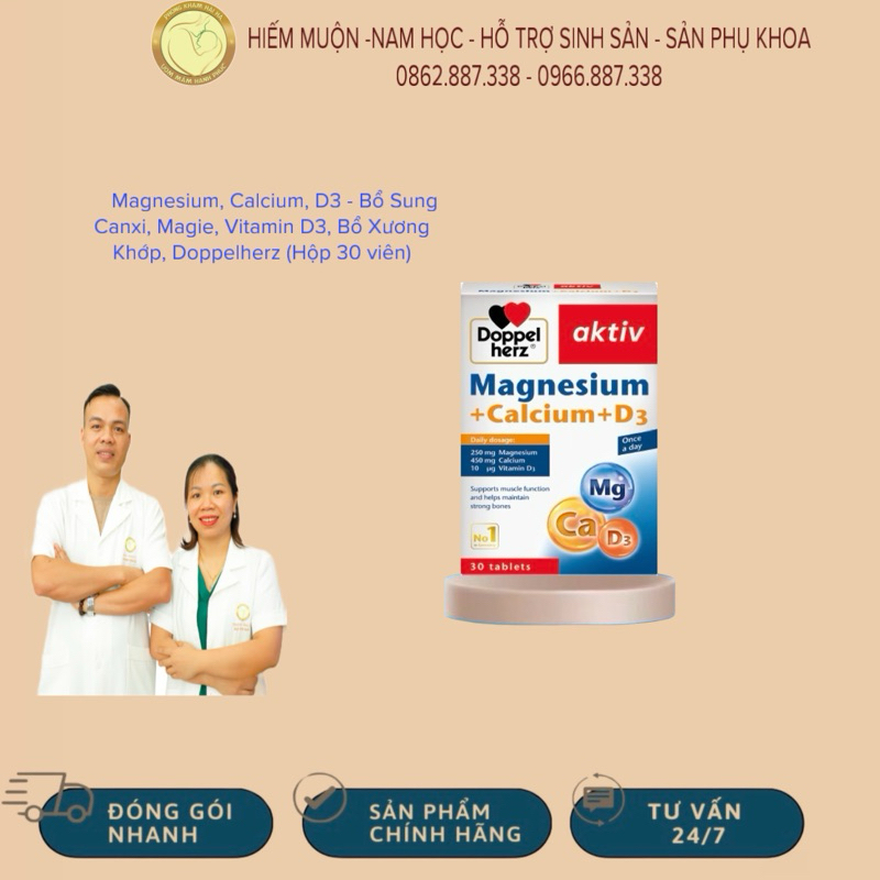Magnesium, Calcium, D3 - Bổ Sung Canxi, Magie, Vitamin D3, Bổ Xương Khớp, Doppelherz (Hộp 30 ...