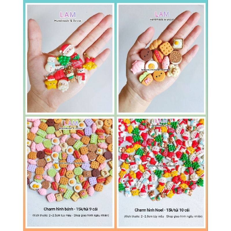 [Set 9-10 cái] Charm/sticker nổi 3D trang trí hình Noel/Giáng sinh/Bánh ...
