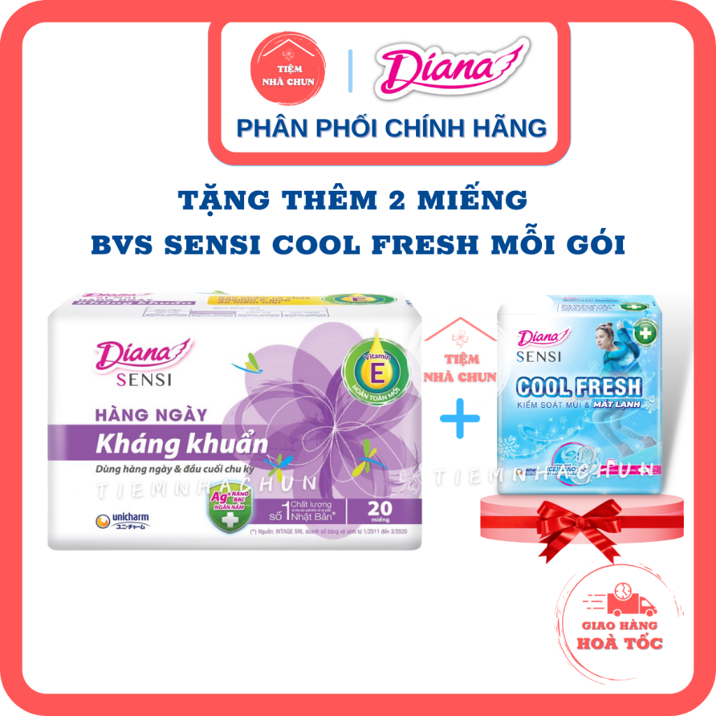 [CHE TÊN SP] [BVS Diana Hàng Ngày Kháng Khuẩn Gói 20 Miếng] Băng Vệ ...
